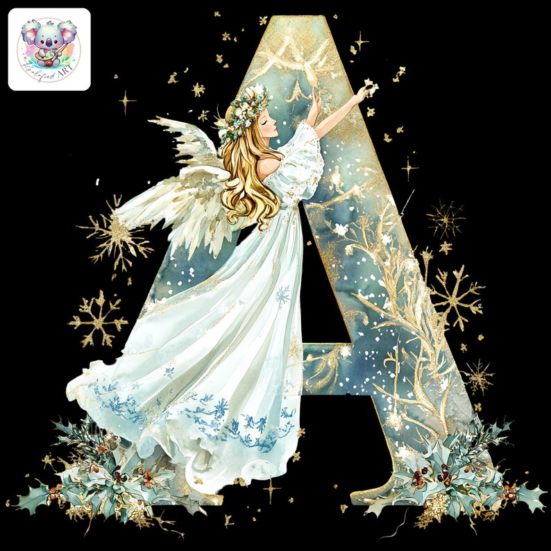 Christmas Angel Alphabet Clipart: 26 Watercolor Holiday Letters (PNG ...