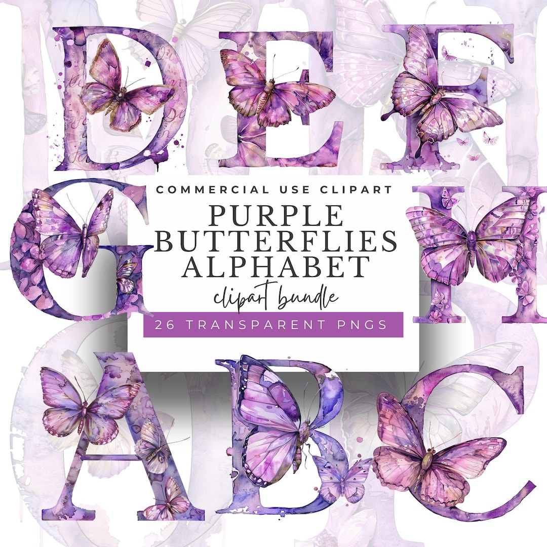 Purple Butterfly Watercolor Alphabet Clipart (digital Download) - Etsy