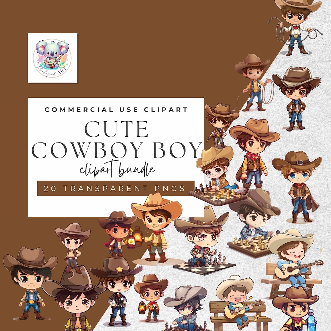 Cute Cowboy Clipart Bundle - 20 Western Whiz Kids Transparent Pngs for ...