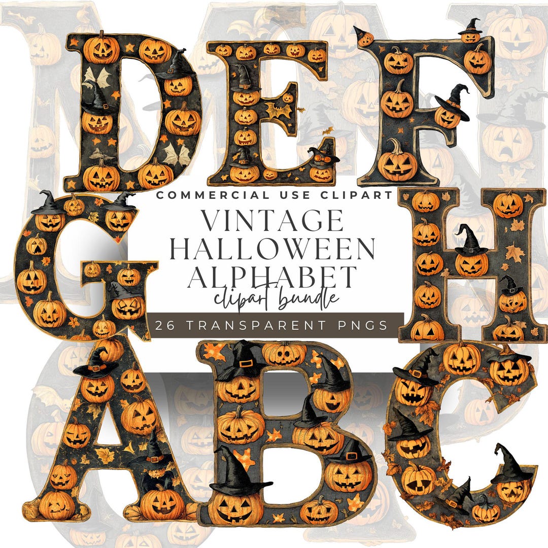 Vintage Halloween Alphabet Clipart: Jack-o'-lantern Letters (pngs) - Etsy