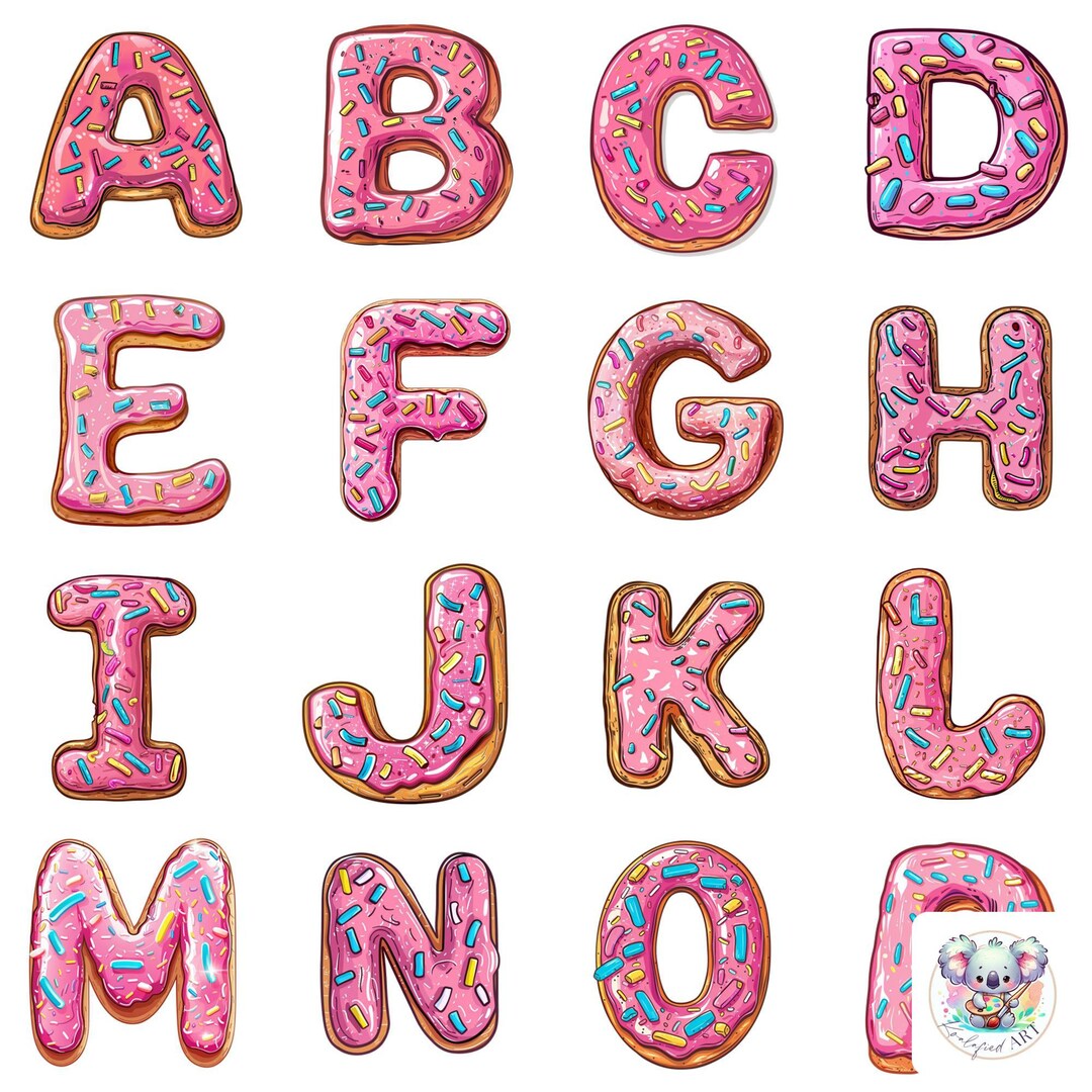 Sweet Donut Alphabet Clipart Set - 26 A-Z Letters With Sprinkles - High ...