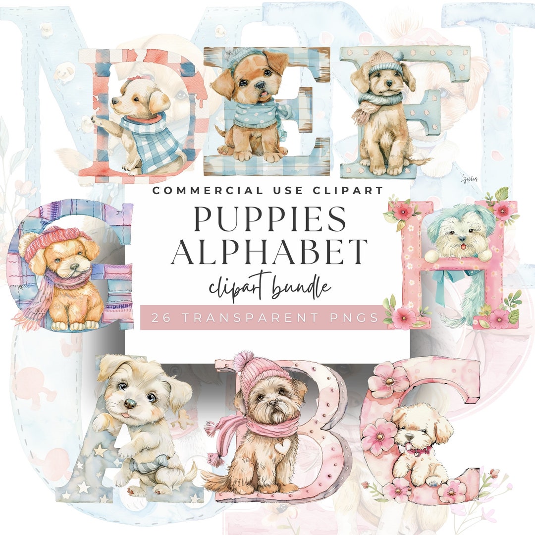 Watercolor Puppies Letter Alphabet Clipart - 26 Cute Dog-themed Letters ...