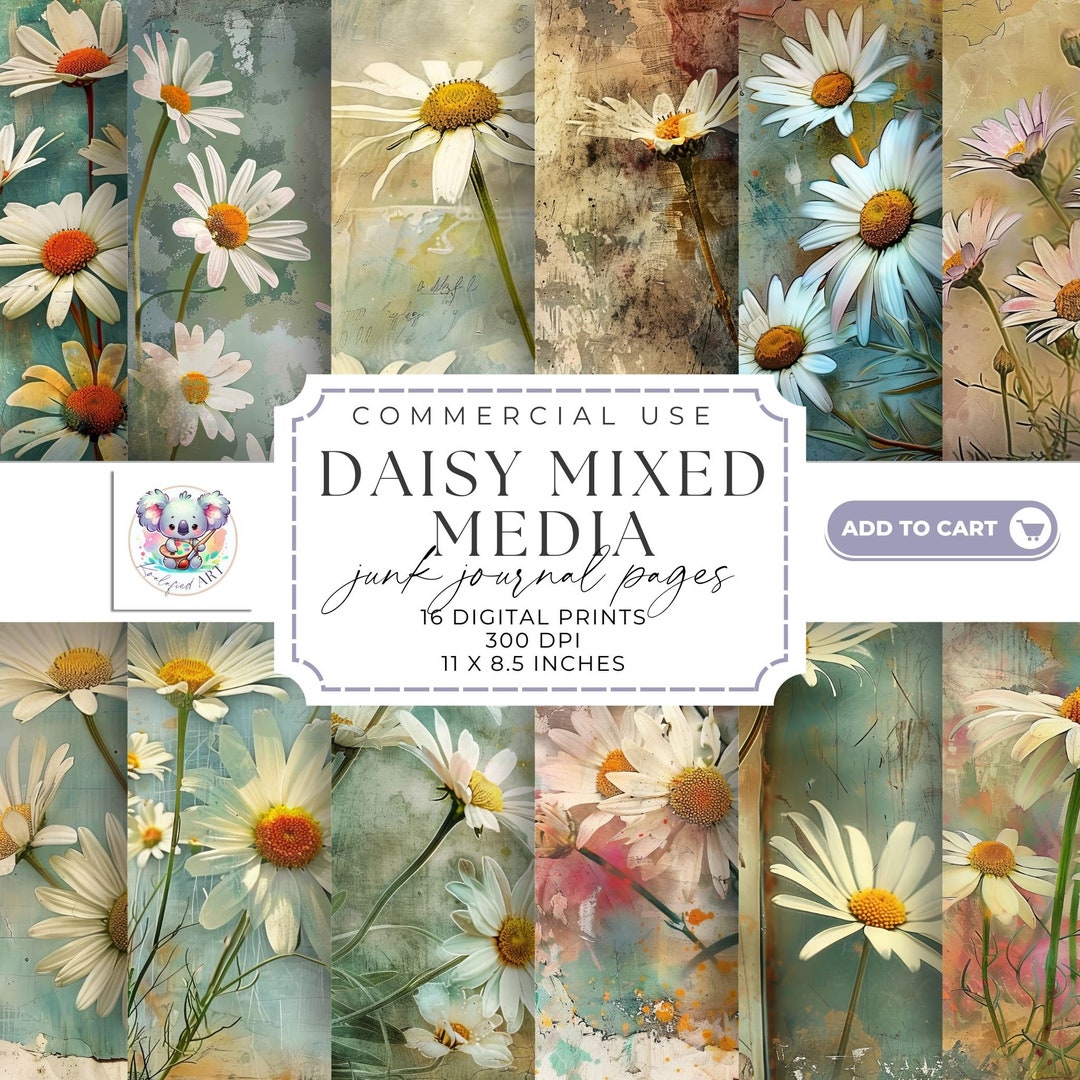 Daisy Mixed Media Journal Pages 16 Vintage Set 11 X 8.5 Inches ...