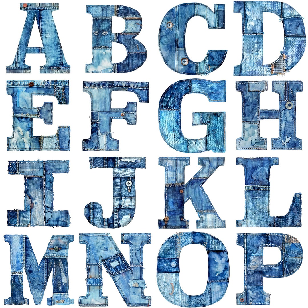 Watercolor Denim Letter Alphabet Clipart PNG 26 High-resolution 300 DPI ...