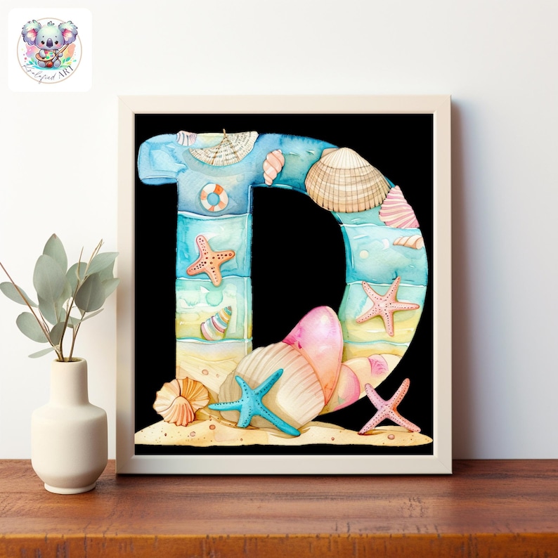 Watercolor Beach Alphabet Clipart: Seashell Letters (PNG, 300 DPI) - Etsy