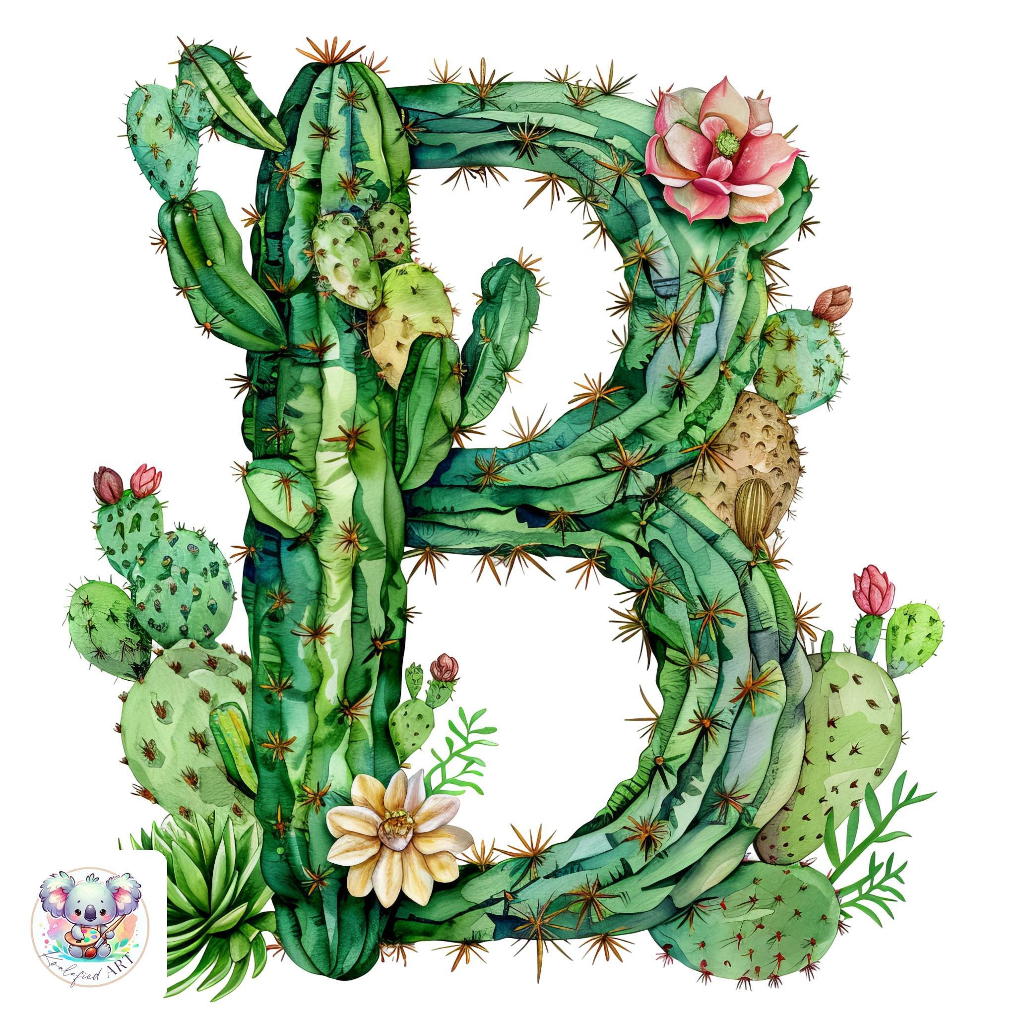 Complete Cactus Alphabet Clipart Pngs: 26 Botanical Letters With ...