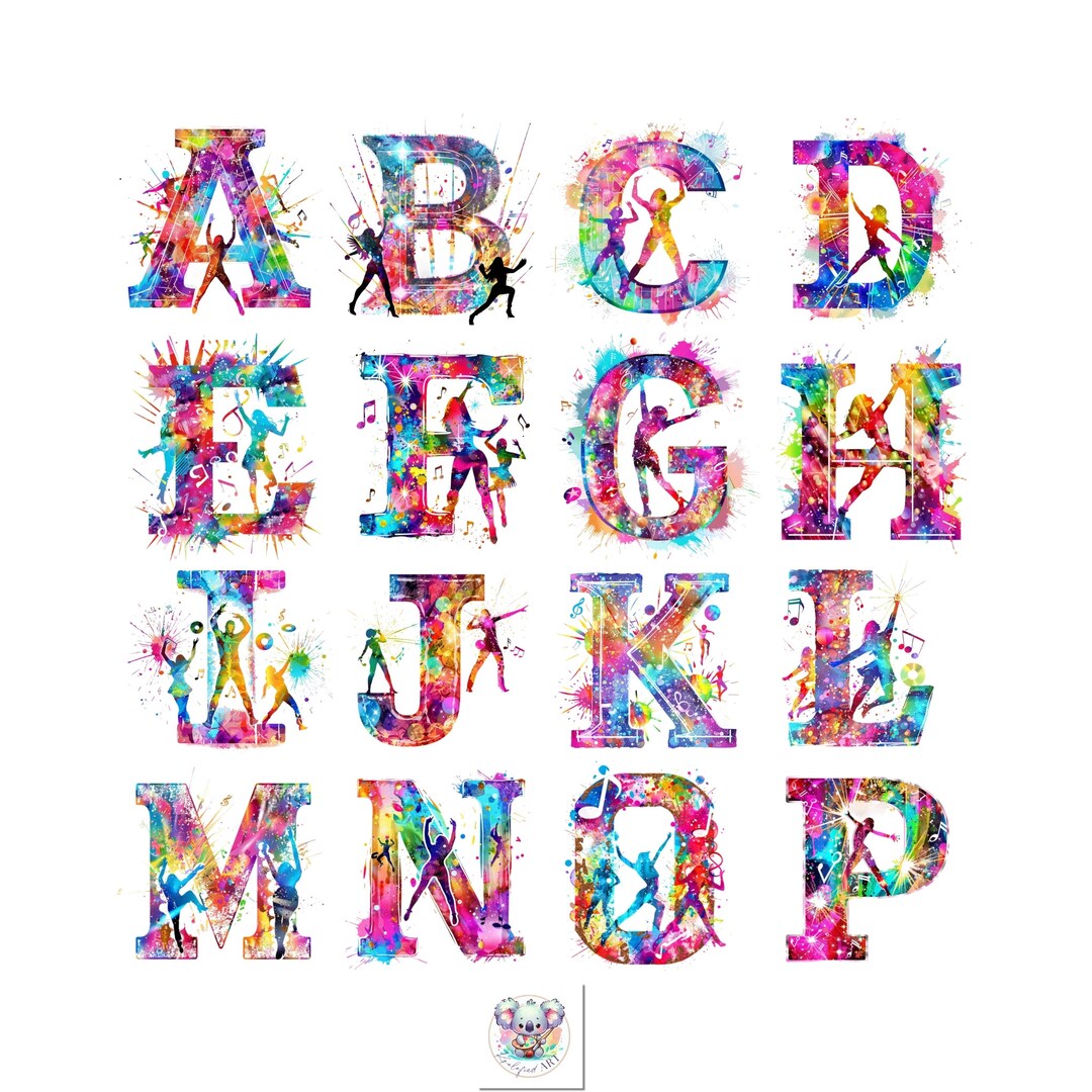 Watercolor Disco Alphabet Clipart: 26 PNG Letters, Party Banners (300 ...