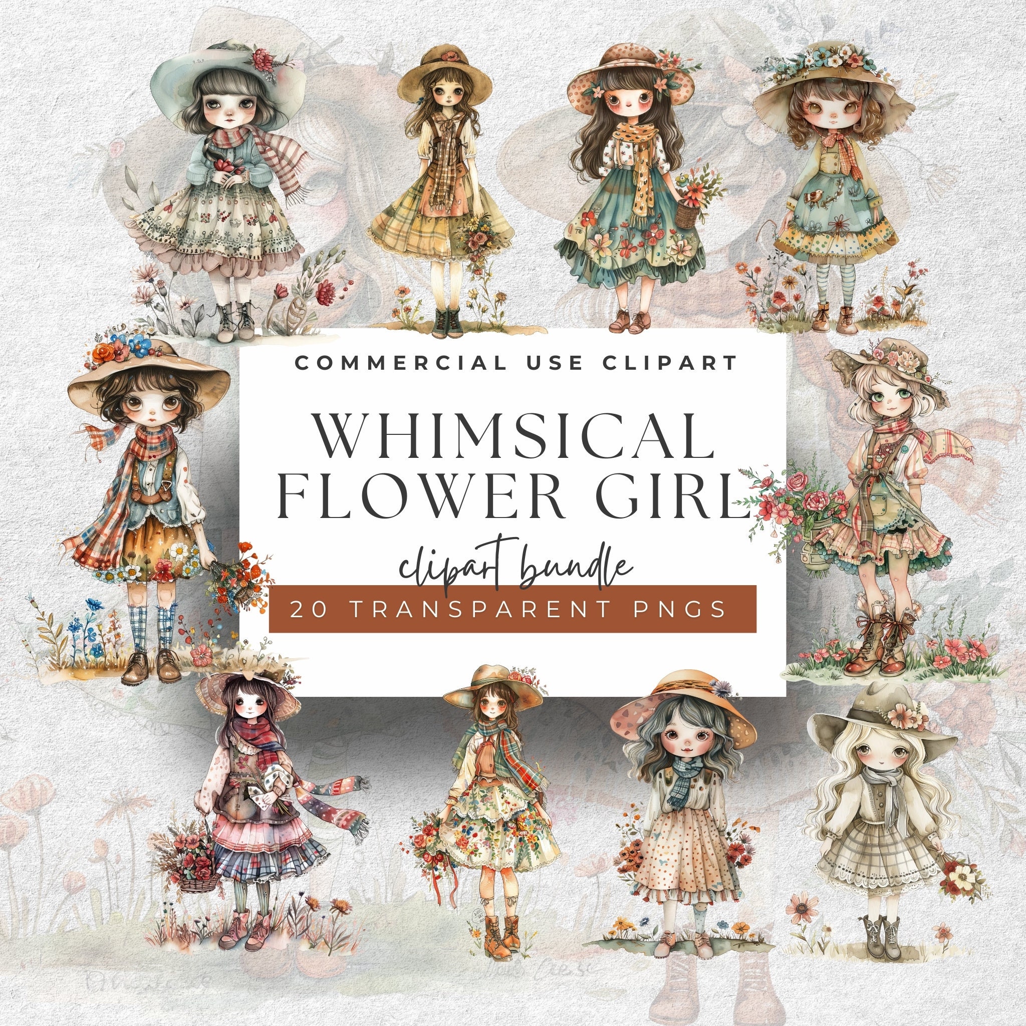Watercolor Whimsy Flower Girl Clipart 20 High-resolution Pngs, 300 DPI ...