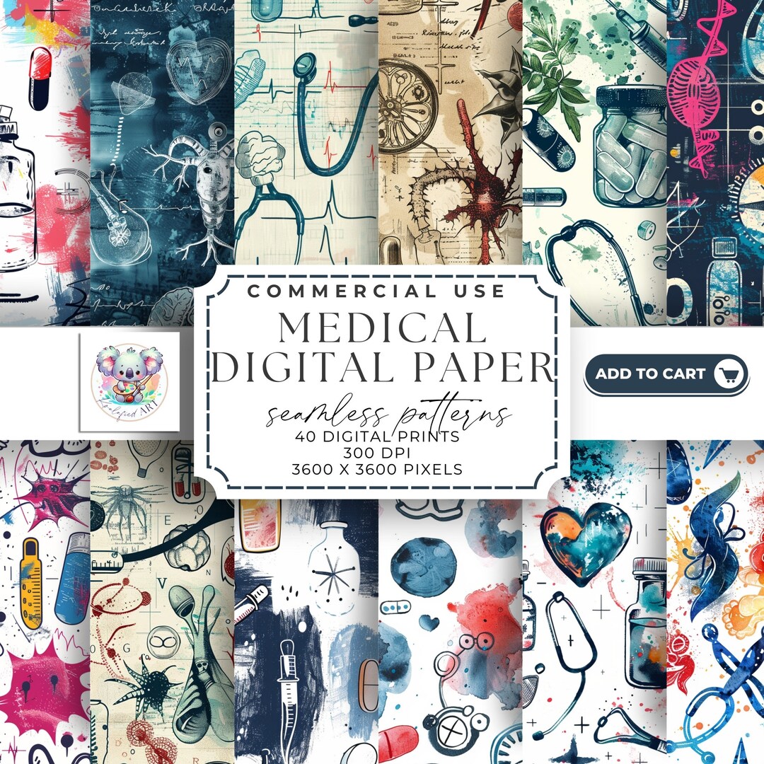 Healing Hues - Watercolor Digital Medical Seamless Paper Pattern Set ...