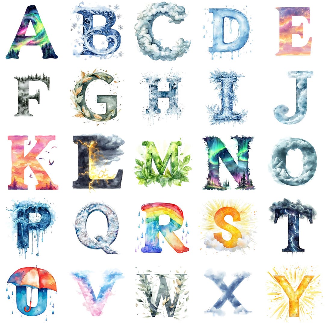 Weather Alphabet Clipart Bundle, A-Z Letters, Classroom Decor (PNG ...