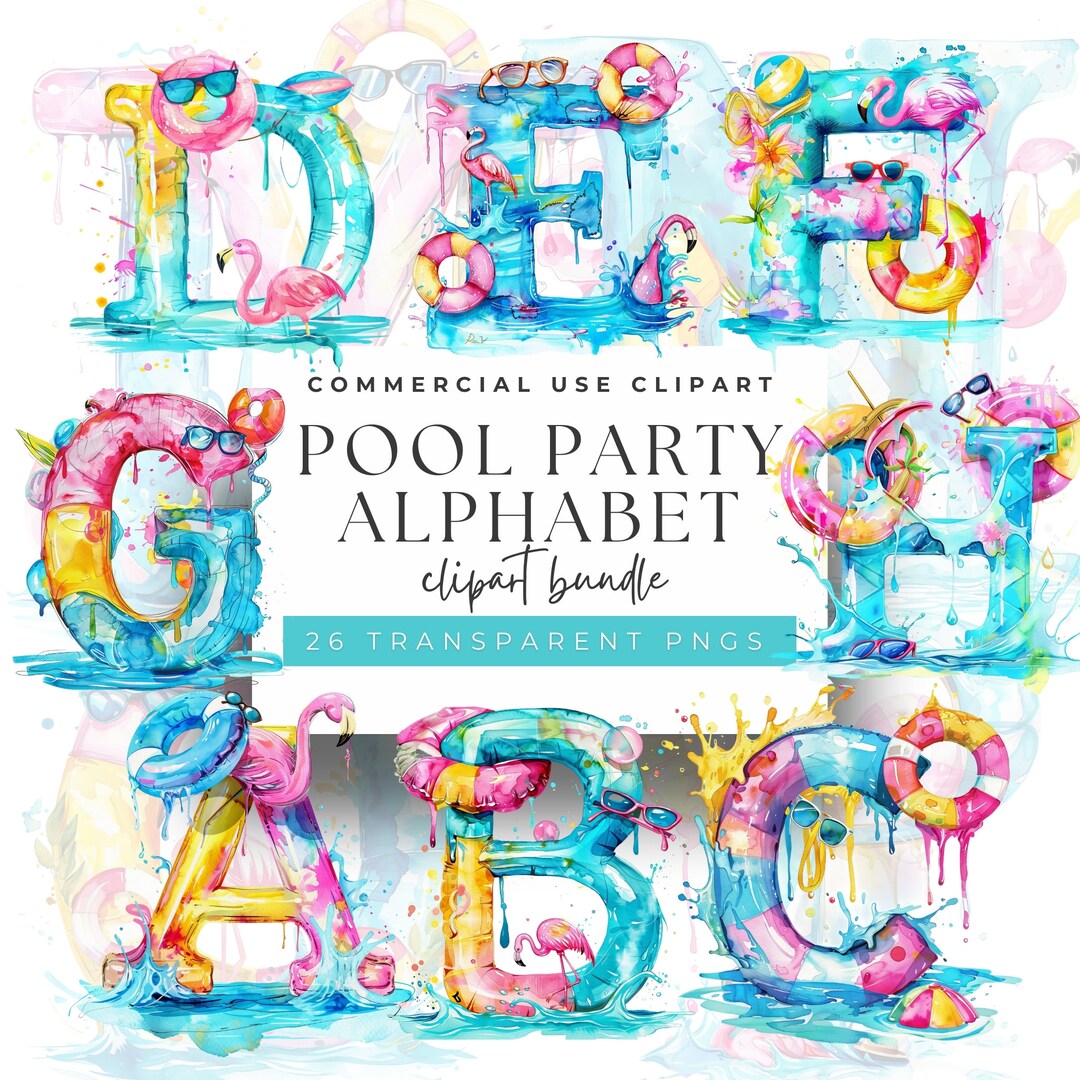 Pool Party Alphabet Clipart Collection - 26 High-resolution 300 DPI ...