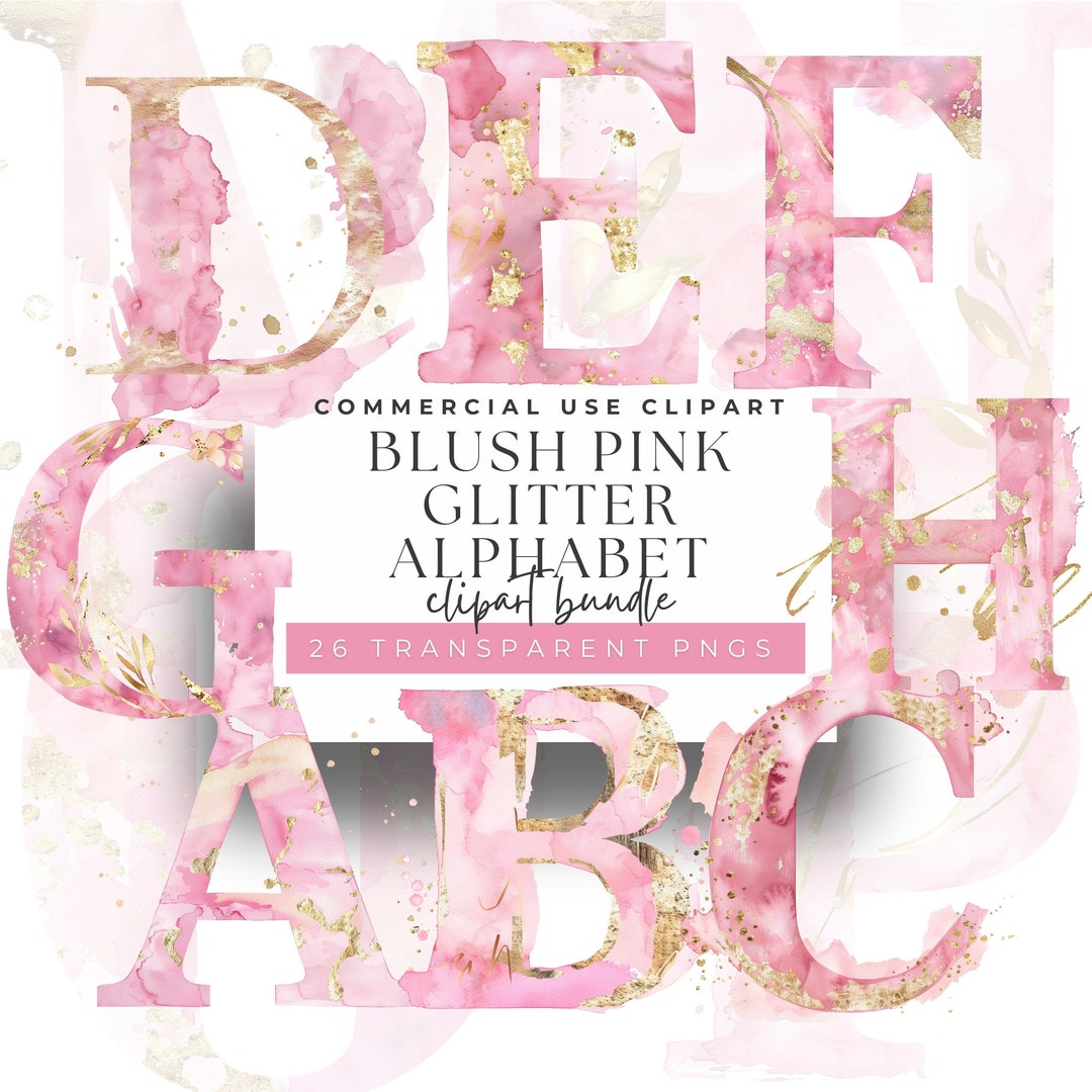 Sparkling Charm - Watercolor Blush Pink Glitter Letters Alphabet ...