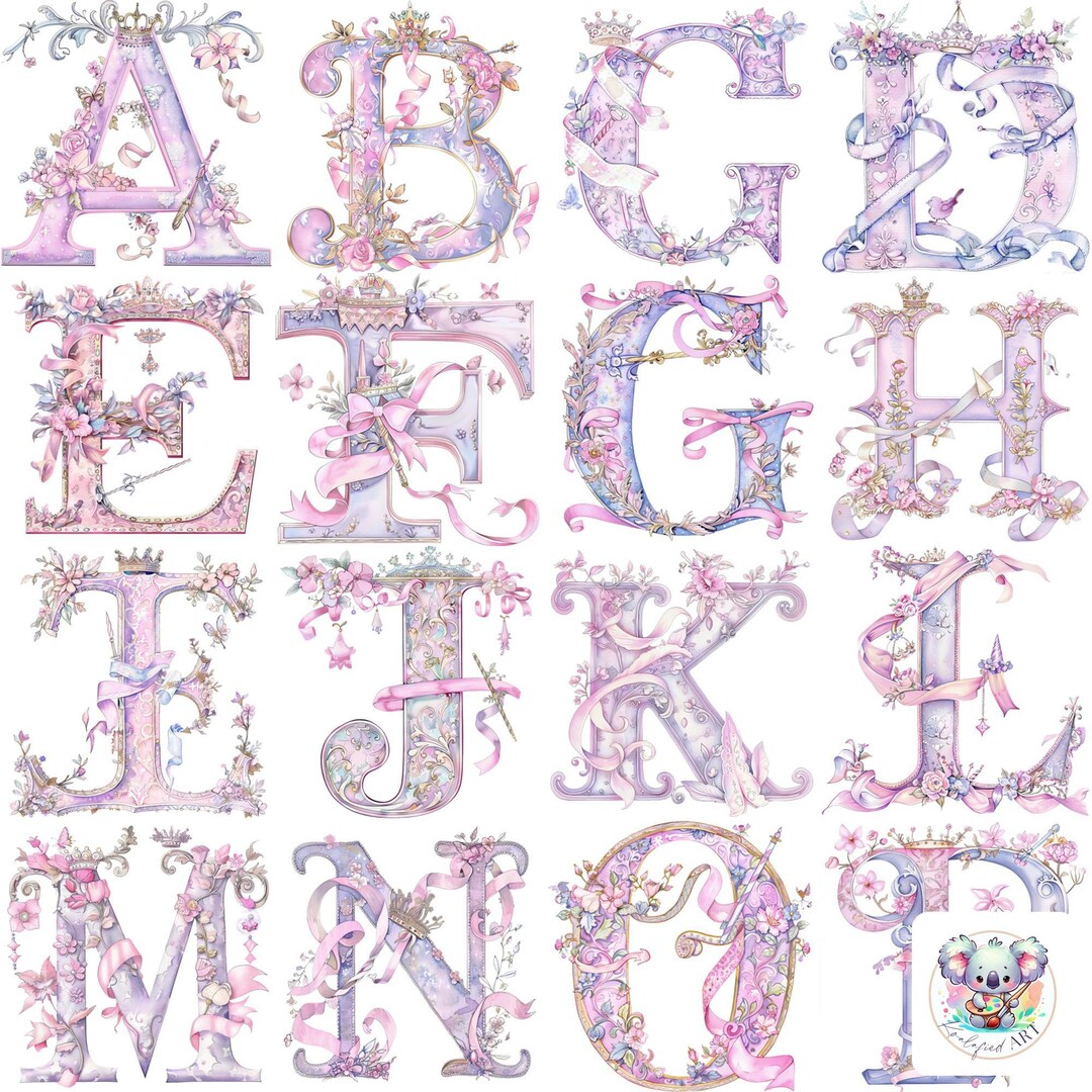26 Princess Party Alphabet Letters Clipart - High-resolution 300 DPI ...