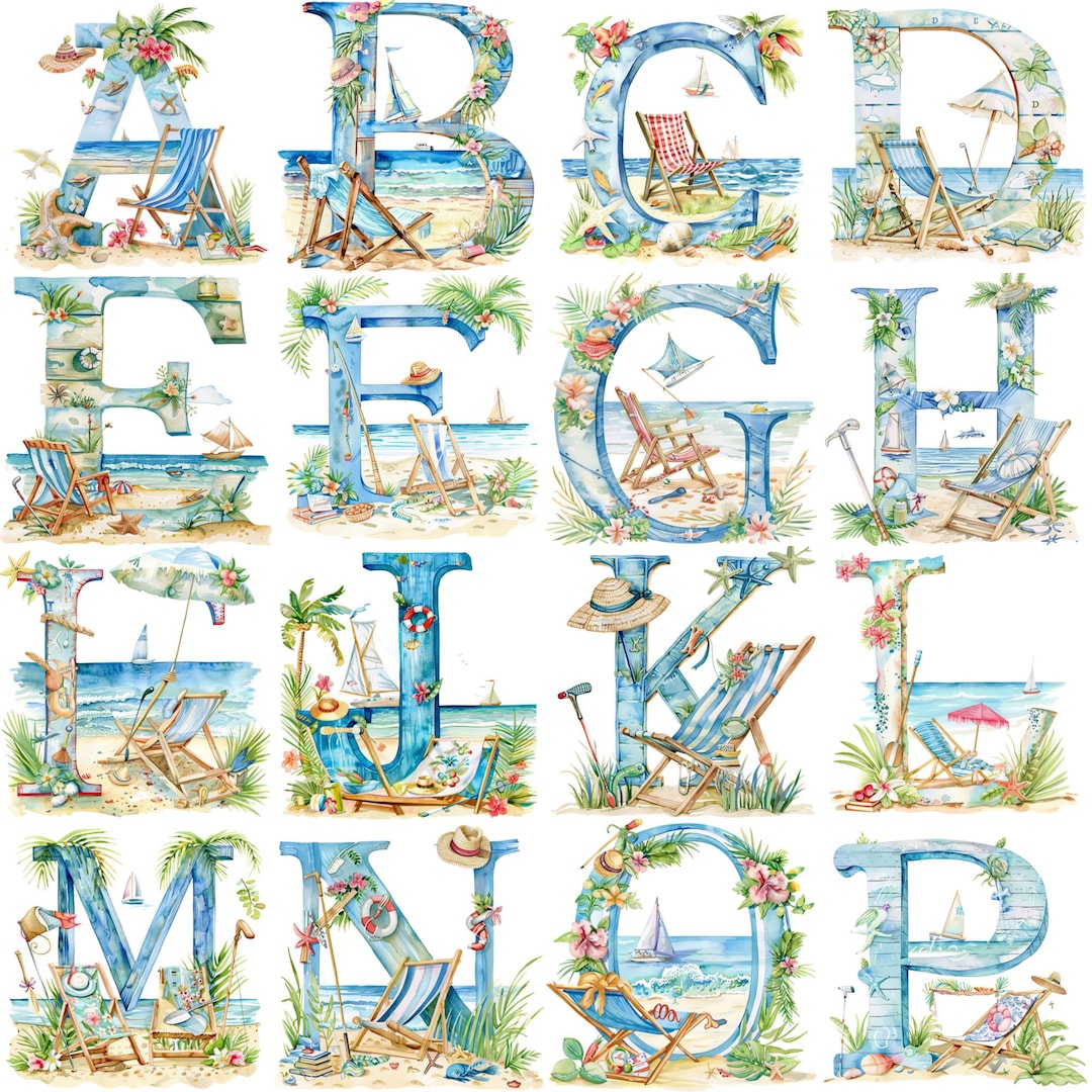 Beach Retirement Alphabet Clipart: 26 Pngs for DIY Projects (300 DPI ...