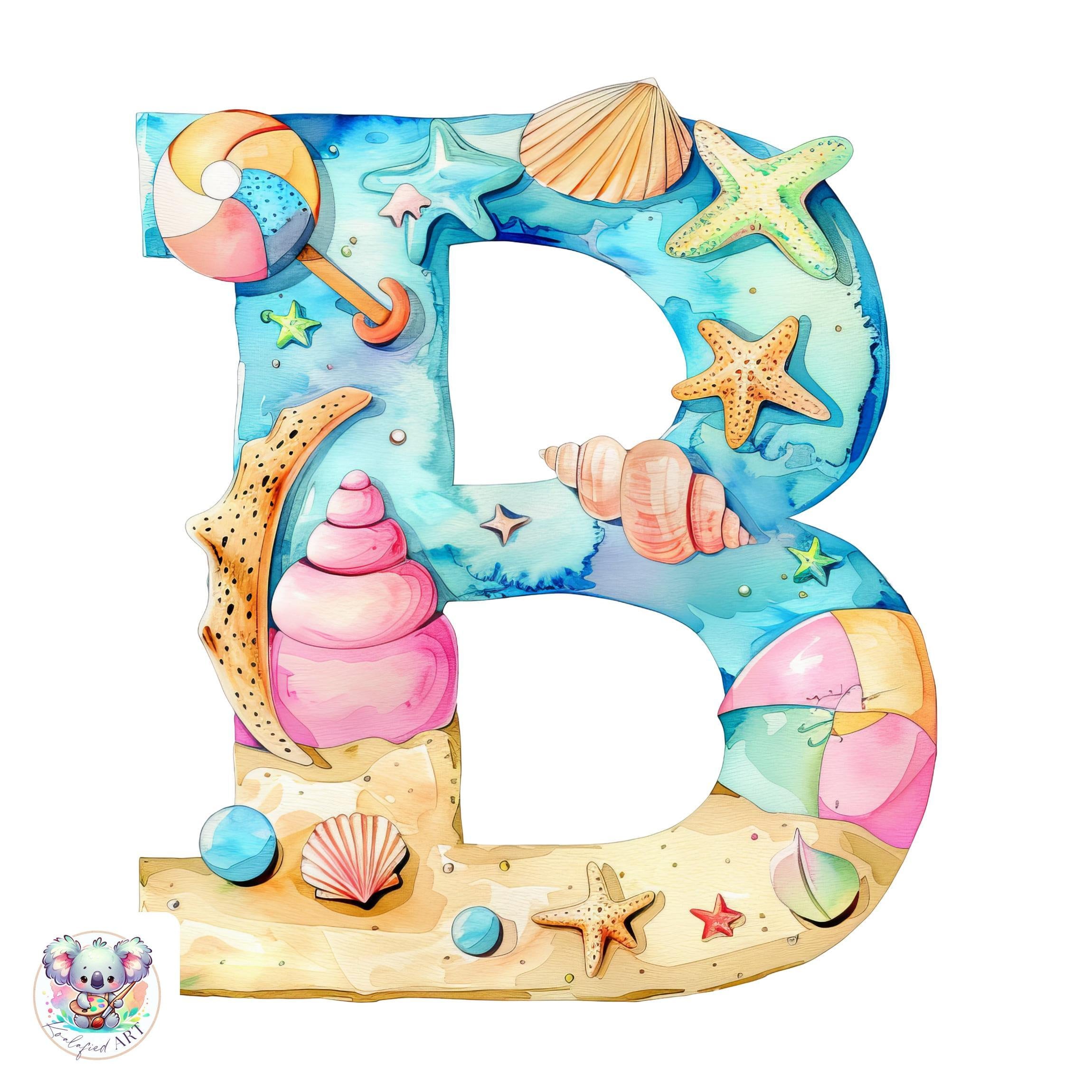 Watercolor Beach Alphabet Clipart: Seashell Letters (PNG, 300 DPI) - Etsy