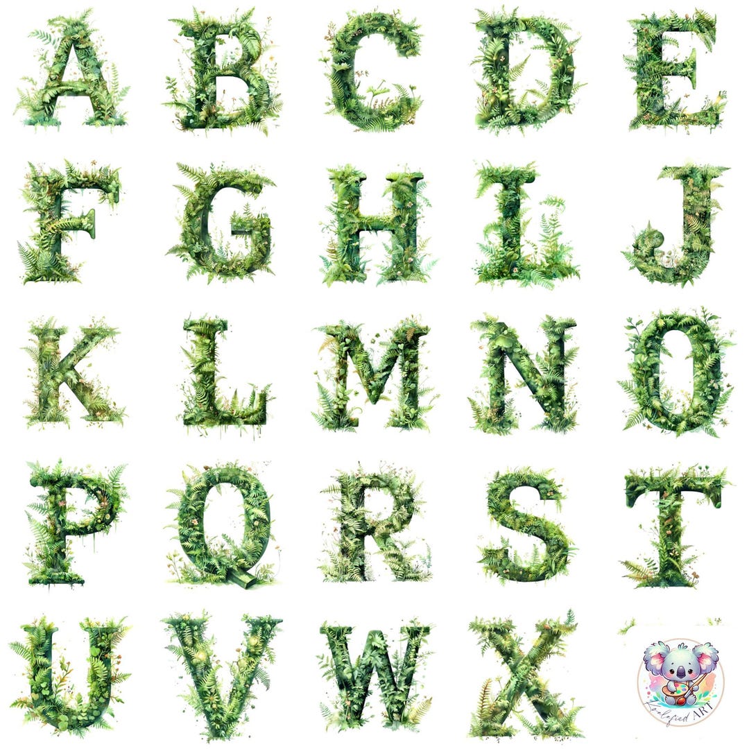 Watercolor Fern Alphabet Clipart: Botanical Wedding Letters (PNG) - Etsy