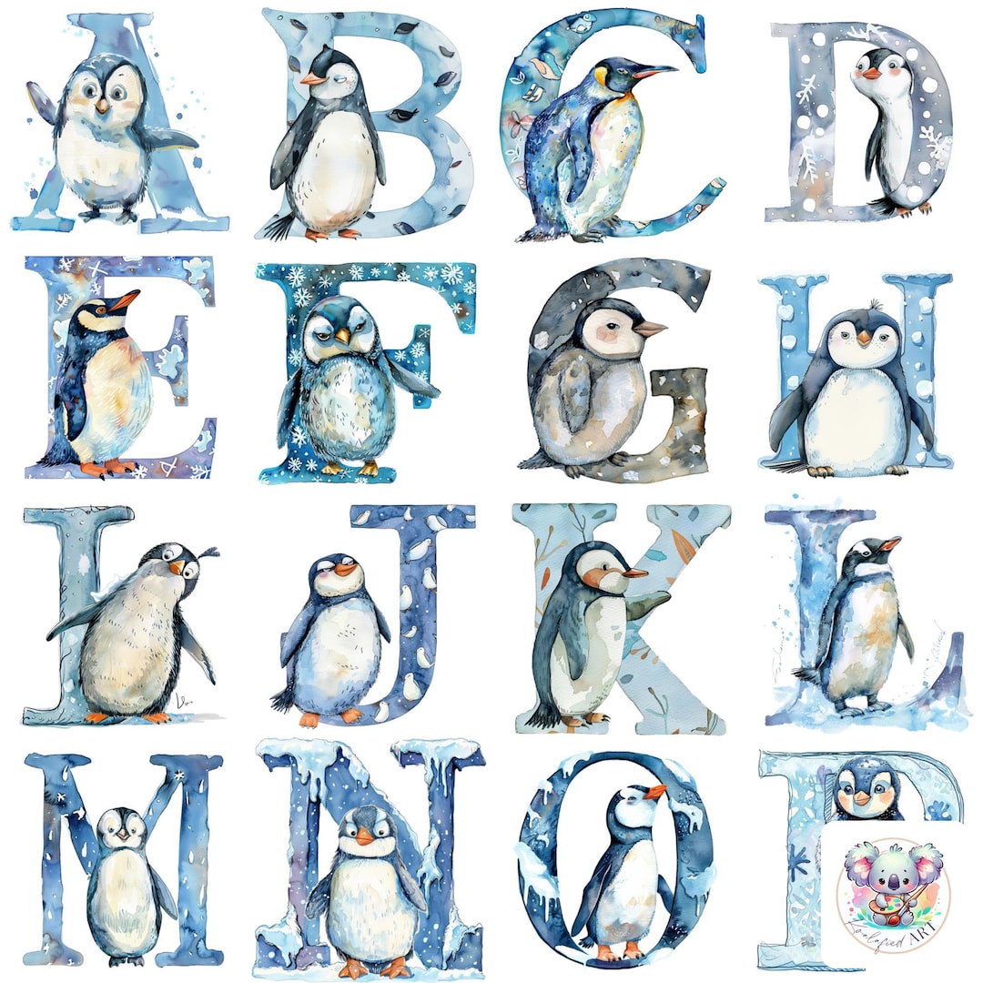 Penguin Alphabet Clipart: Winter Letters PNG Set (300 DPI) - Etsy