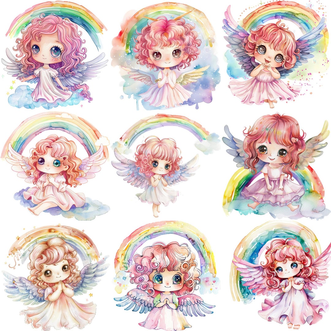 High-resolution Watercolor Angel With Rainbow Cliparts Pngs 12 Charming ...
