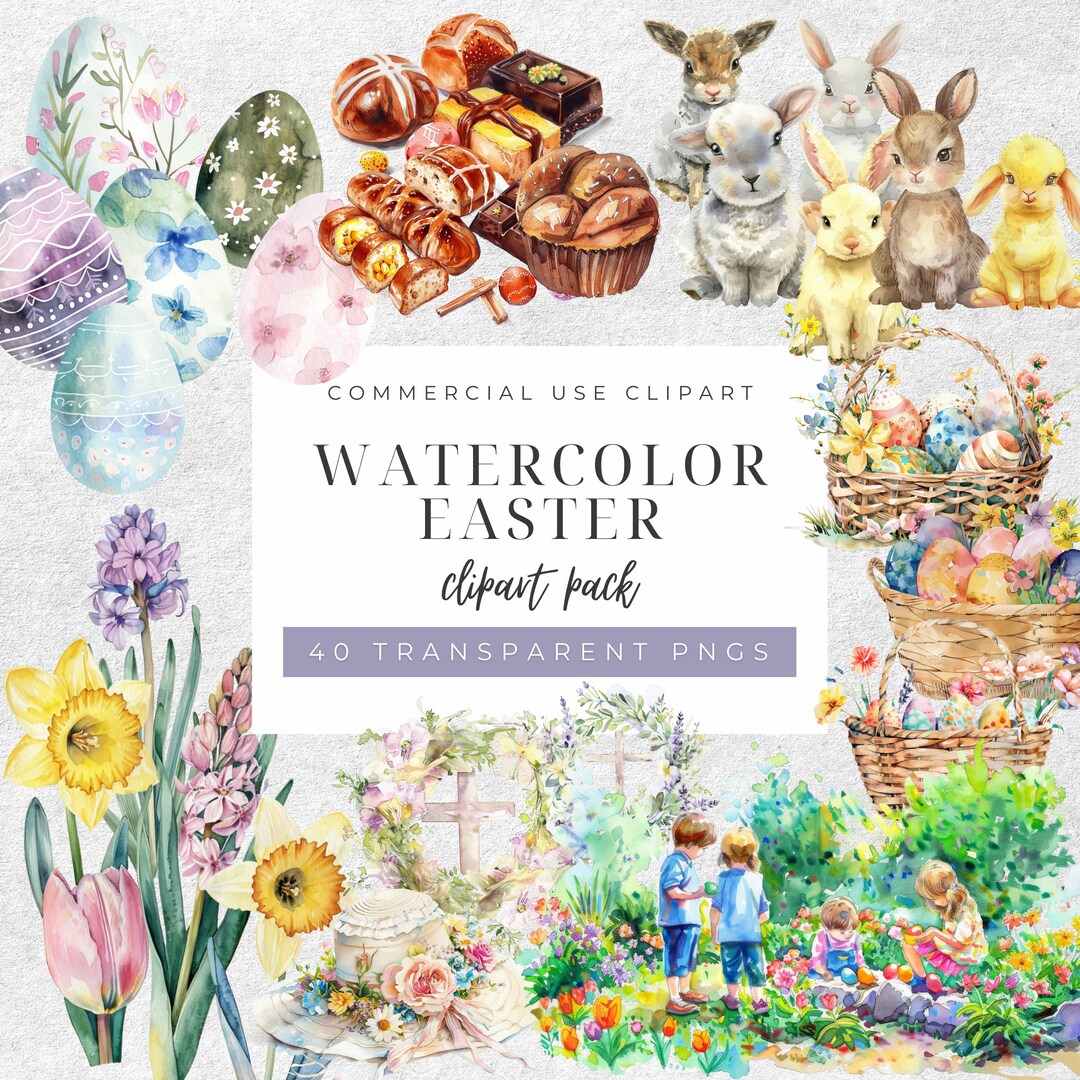 Easter Watercolor Clipart: 40 Spring PNG Designs (digital Download) - Etsy