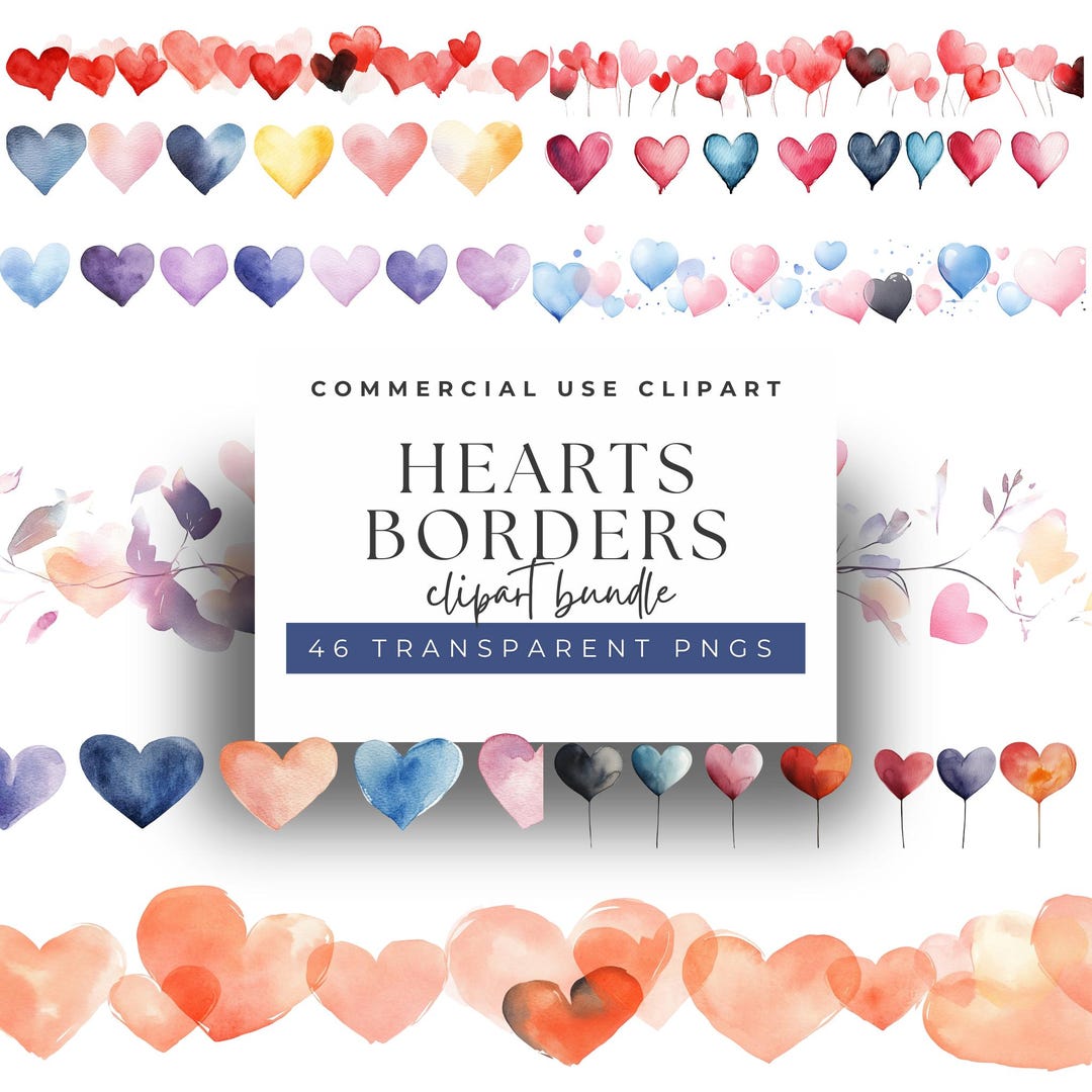 Watercolor Hearts Border Clipart: Rainbow Pastel Dividers (PNG) - Etsy