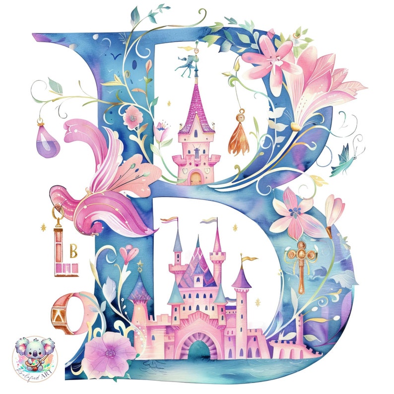 Watercolor Fairy Tale Alphabet Clipart: Enchanting Castle Illustrations ...