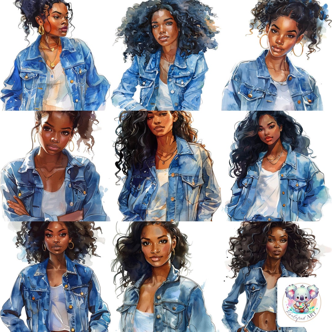 Black Girl in Denim Jacket Clipart PNG: 24 Fashionable African American ...