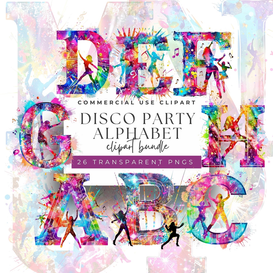 Disco Party Alphabet Clipart: Retro 70s PNG Letters (digital Download ...