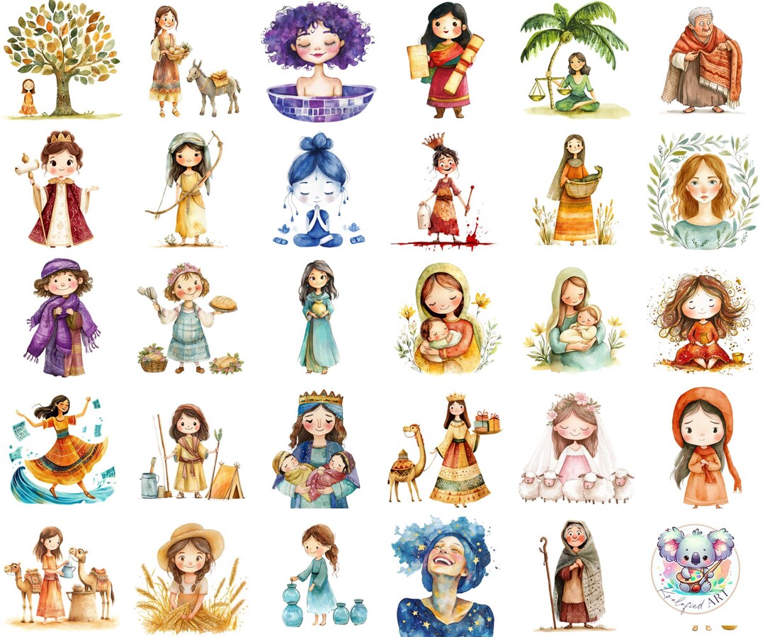 Watercolor Biblical Women Clipart Set: 134 PNG Designs (digital ...