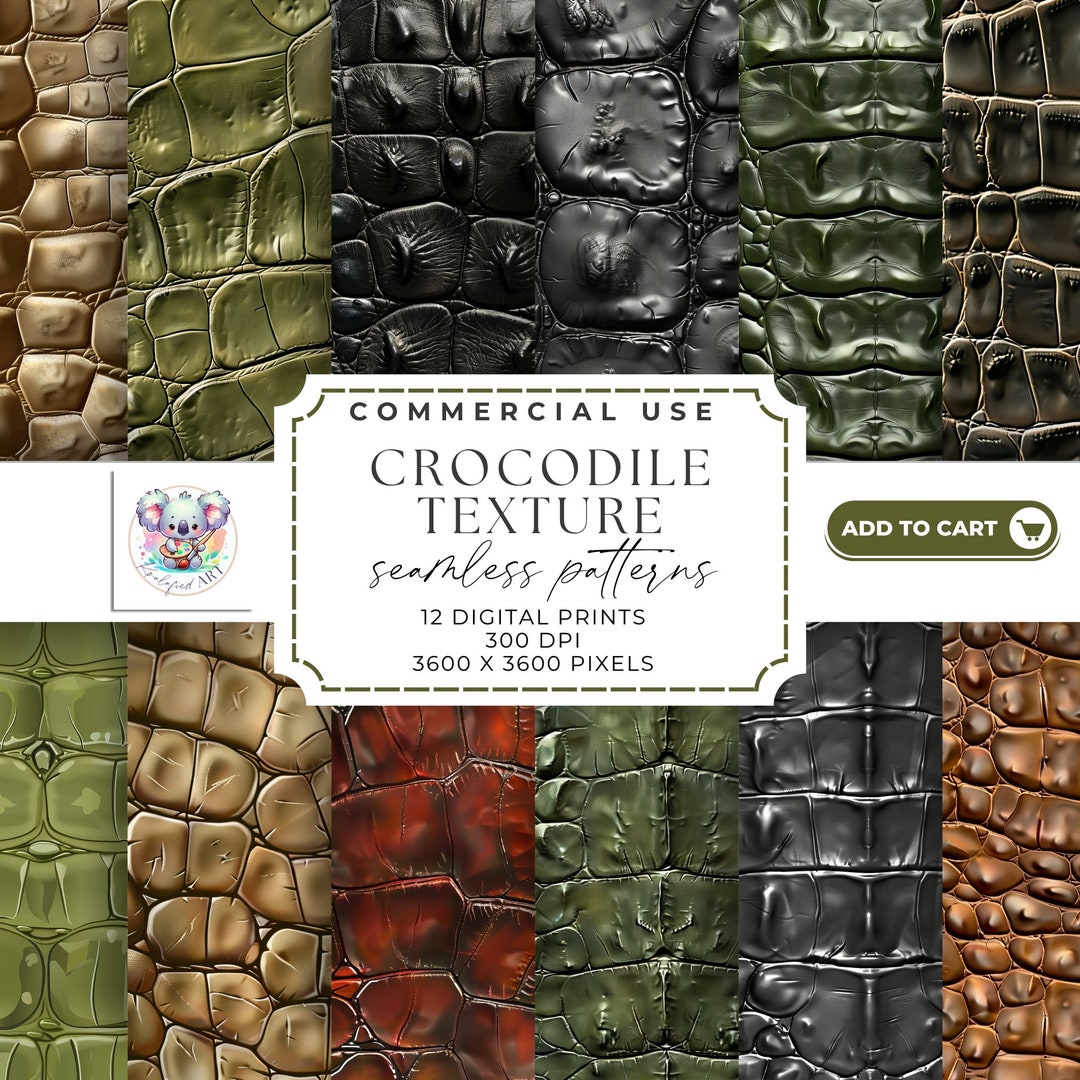 Crocodile Seamless Pattern – 12 Exotic Skin Textures | 300 DPI, High ...