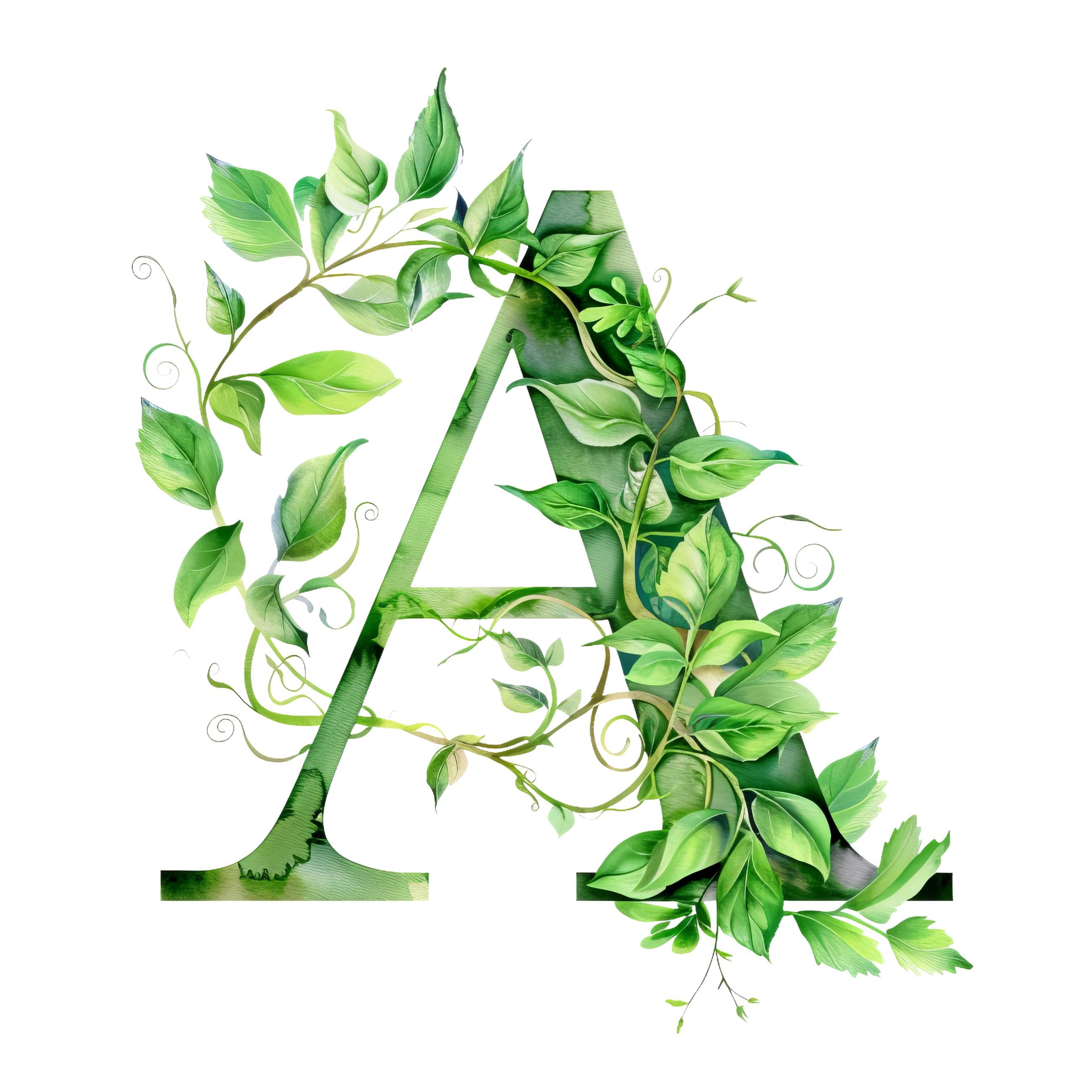 Watercolor Greenery Letter Alphabet Cliparts Pngs Set - 26 High ...