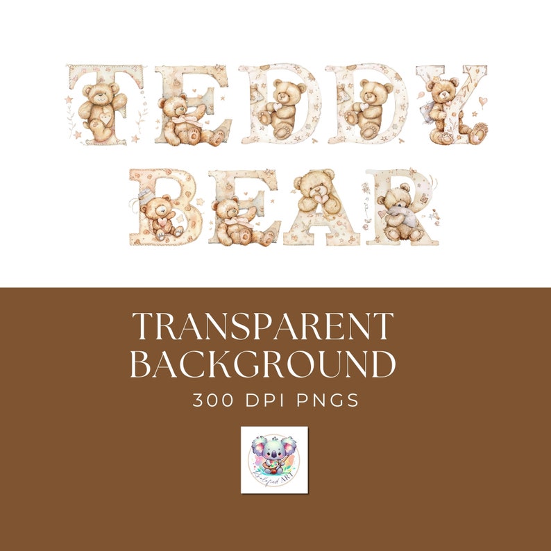 Teddy Bear Whimsy Watercolor Letter Alphabet Clipart for Kids - Etsy