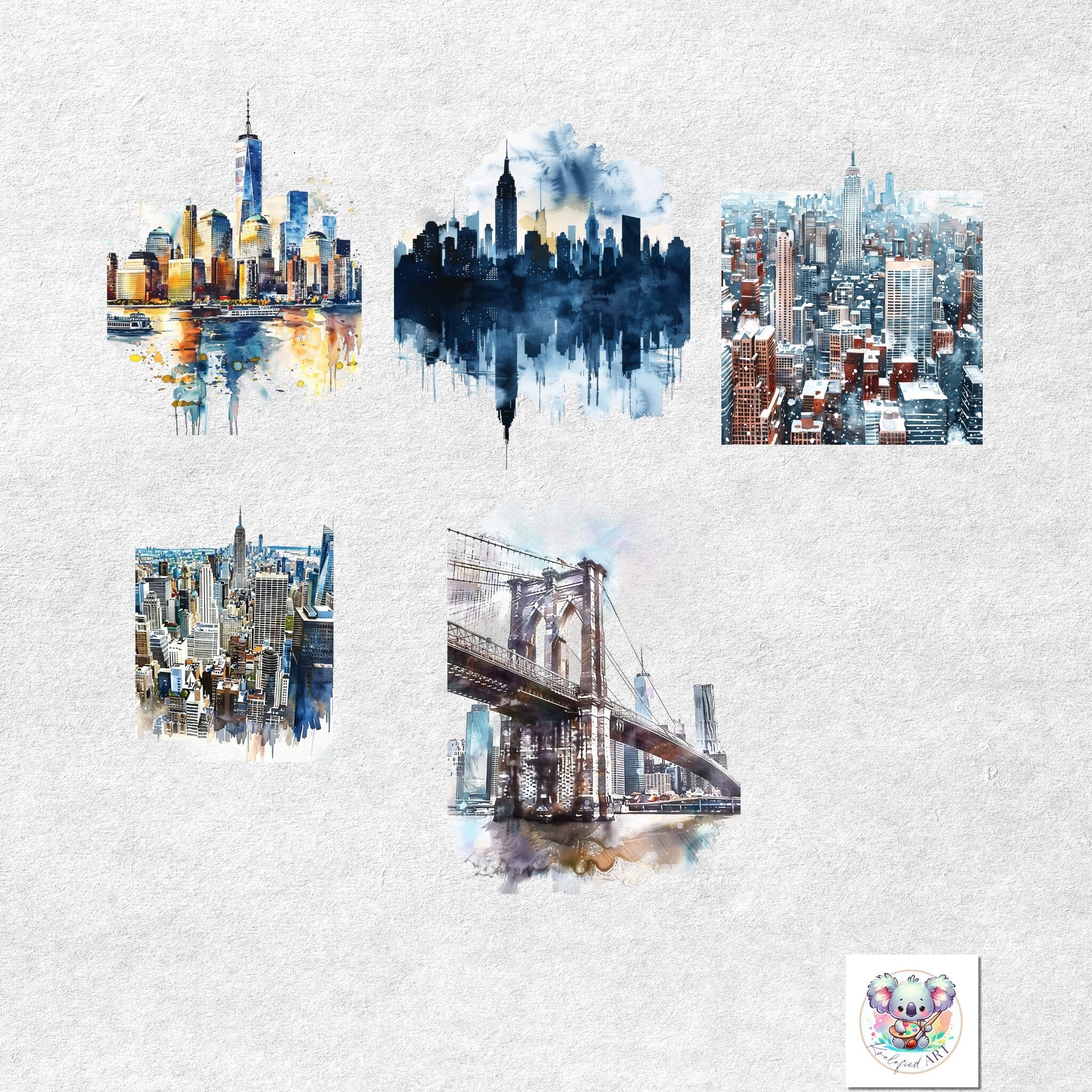 New York Skyline Watercolor Clipart 4 Seasons Bundle 10 Watercolor ...