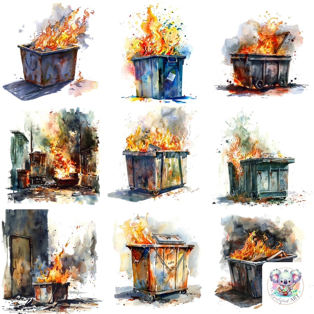 24 High-resolution Watercolor Dumpster Fire Cliparts - Perfect for ...