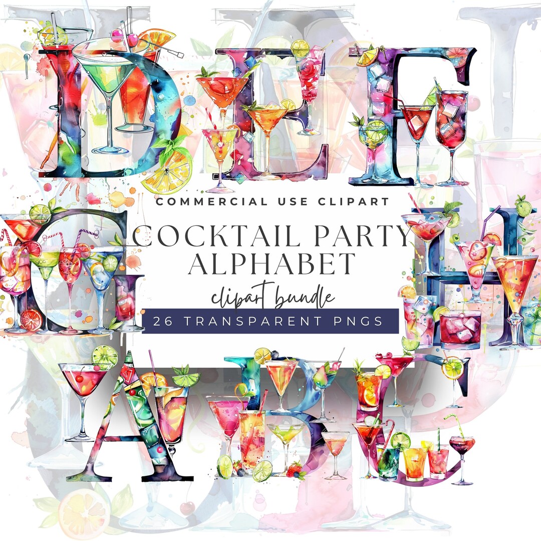 Watercolor Cocktail Alphabet Clipart: Bar Menu Letters (26 Pngs) - Etsy UK