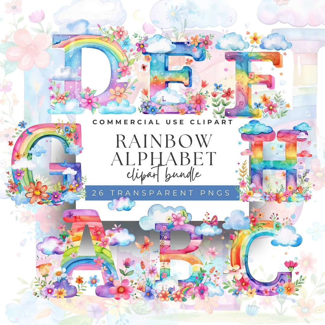 Watercolor Rainbow Alphabet Clipart: Colorful Abcs (digital Download ...