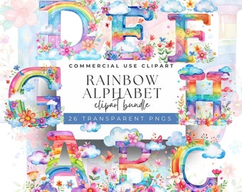 Watercolor Letters Alphabet Clipart, PNG Rainbow Colors, Colorful ...
