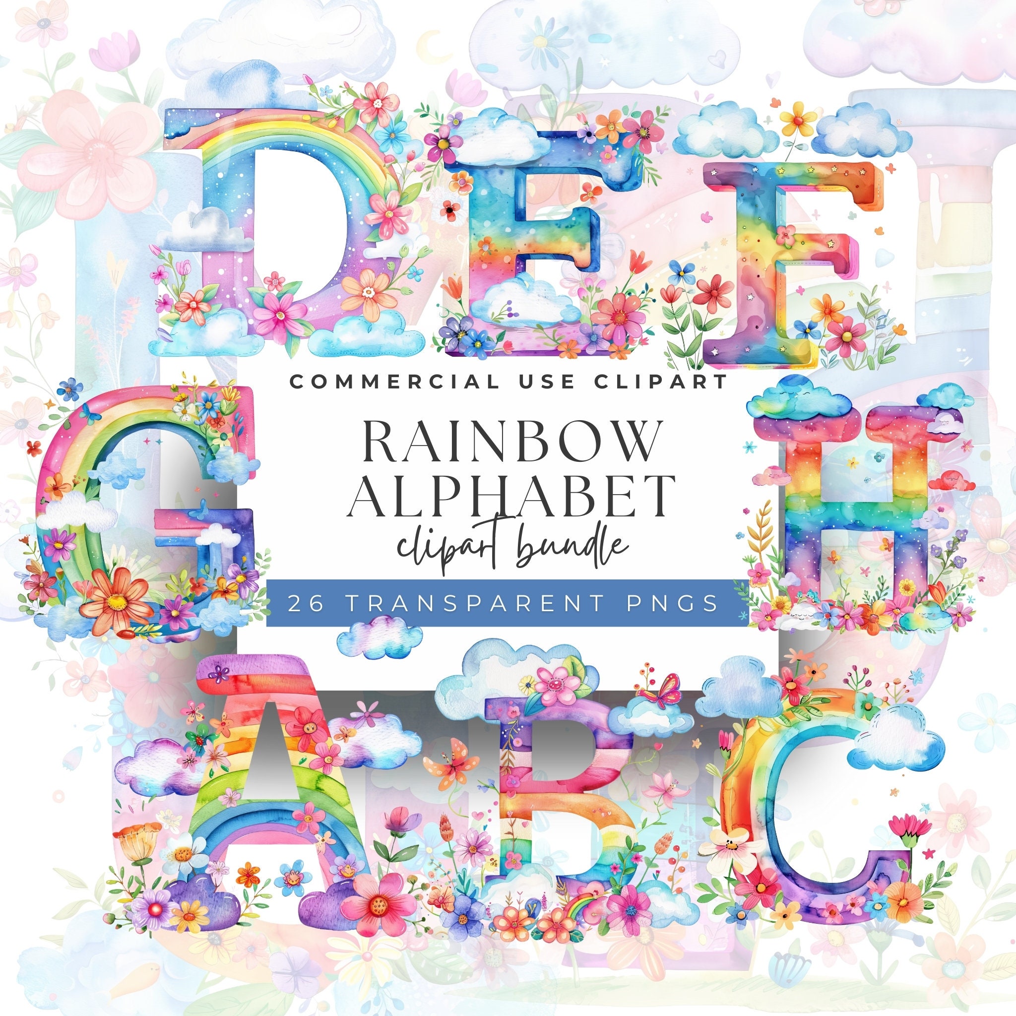 Watercolor Rainbow Alphabet Clipart: Colorful Abcs (digital Download ...