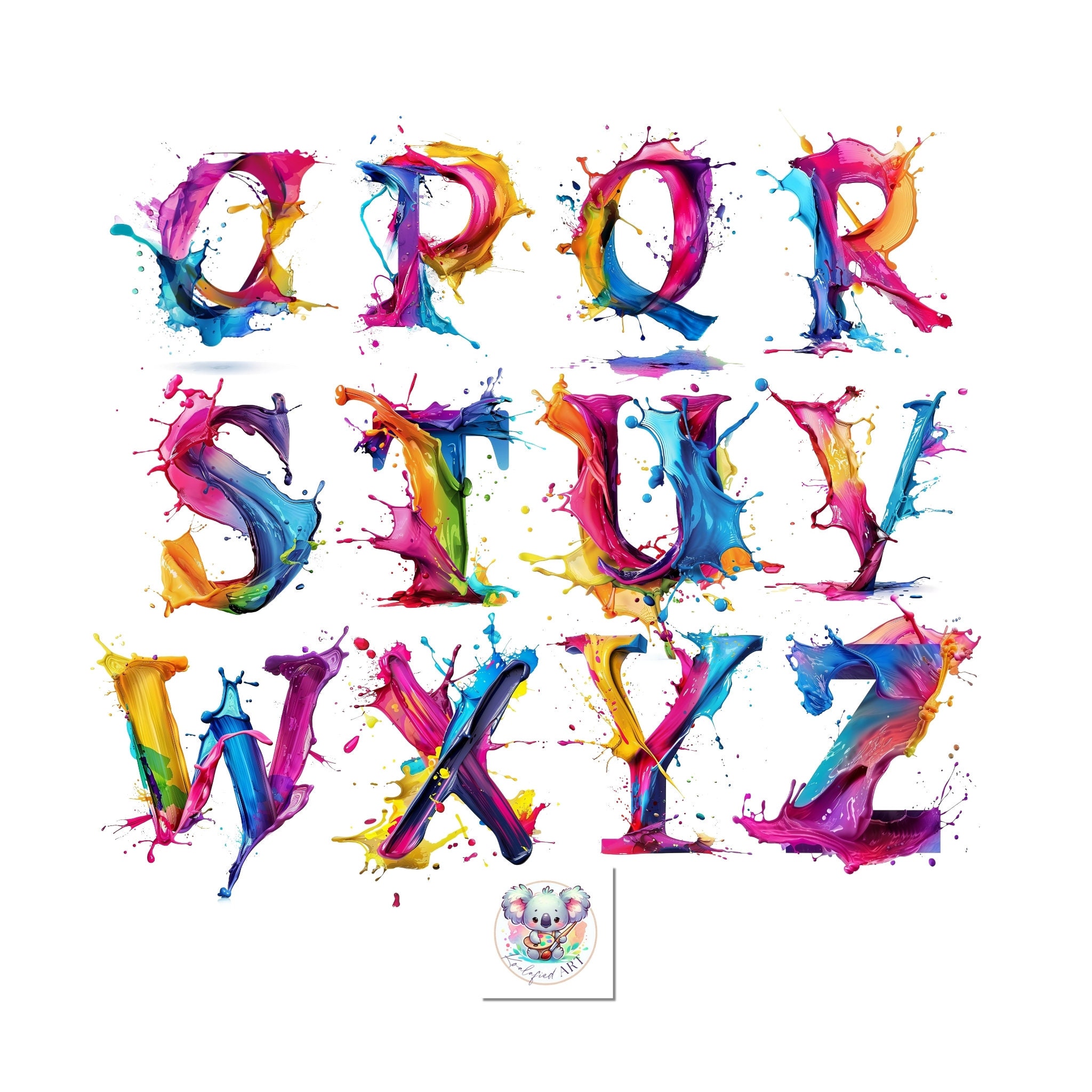 Color Burst Letters Dynamic Paint Splash Alphabet Clipart Full Set of ...