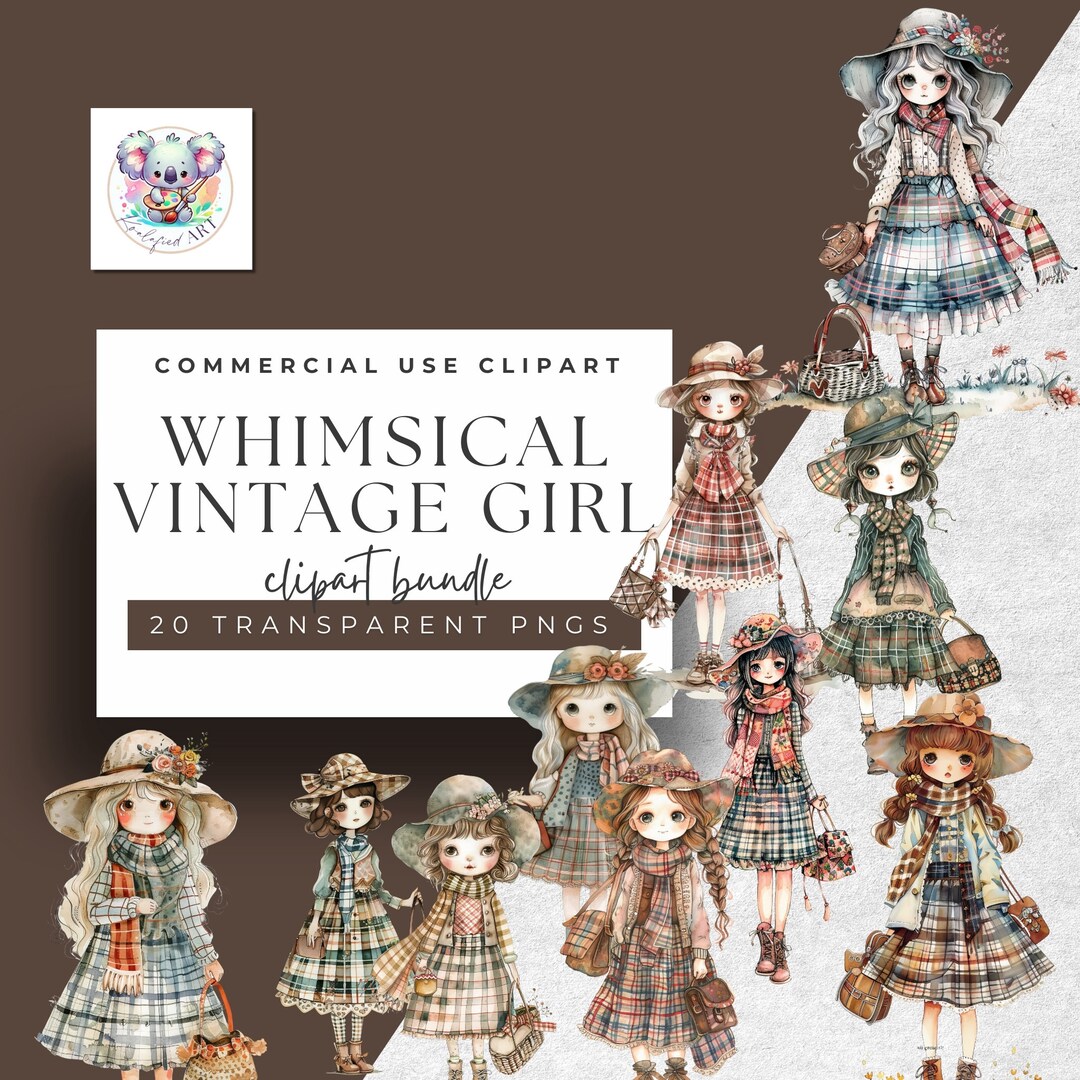 Vintage Style Watercolor Whimsy Girl Clipart Set 20 PNG Files, 300 DPI ...