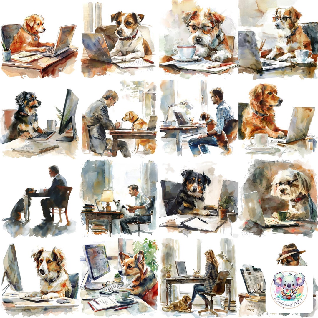 Dog at Work Watercolor Clipart: 25 High-resolution Illustrations ...