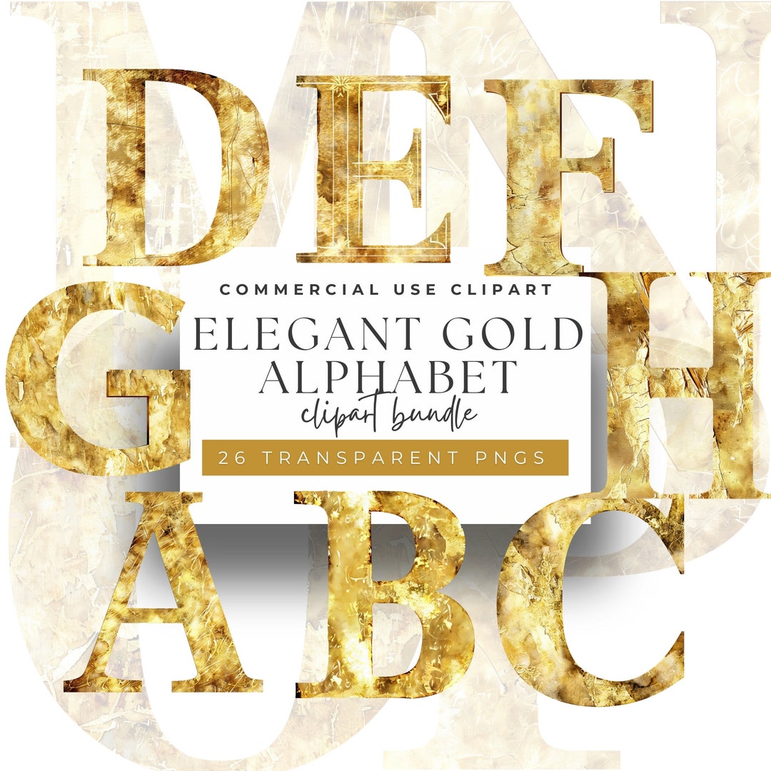 Gold Foil Alphabet Clipart: 26 Elegant PNG Letters (300 DPI) - Etsy