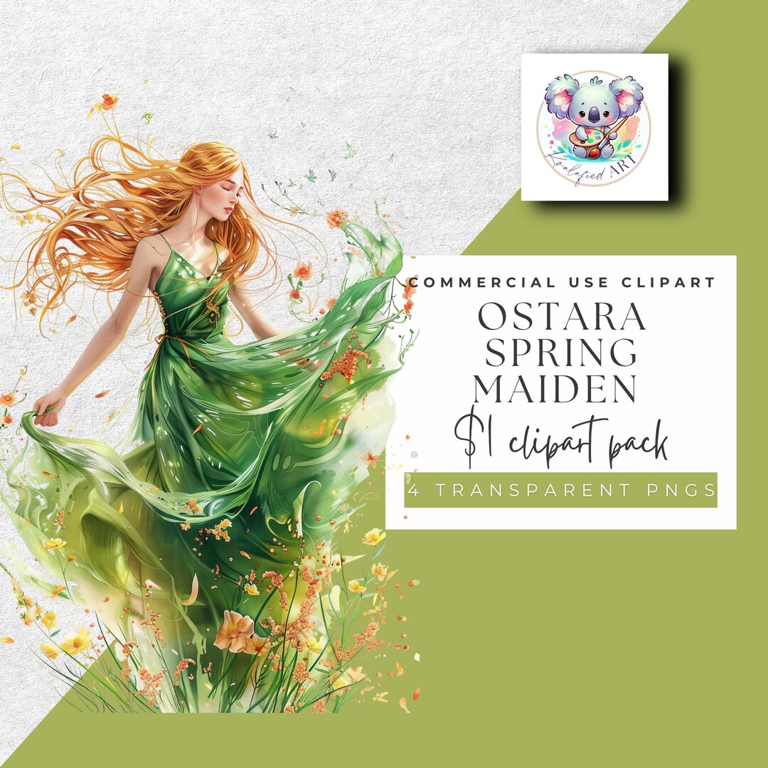Ostara Clipart Spring Maiden Elegance - 4 PNG Set - Instant Download - Etsy