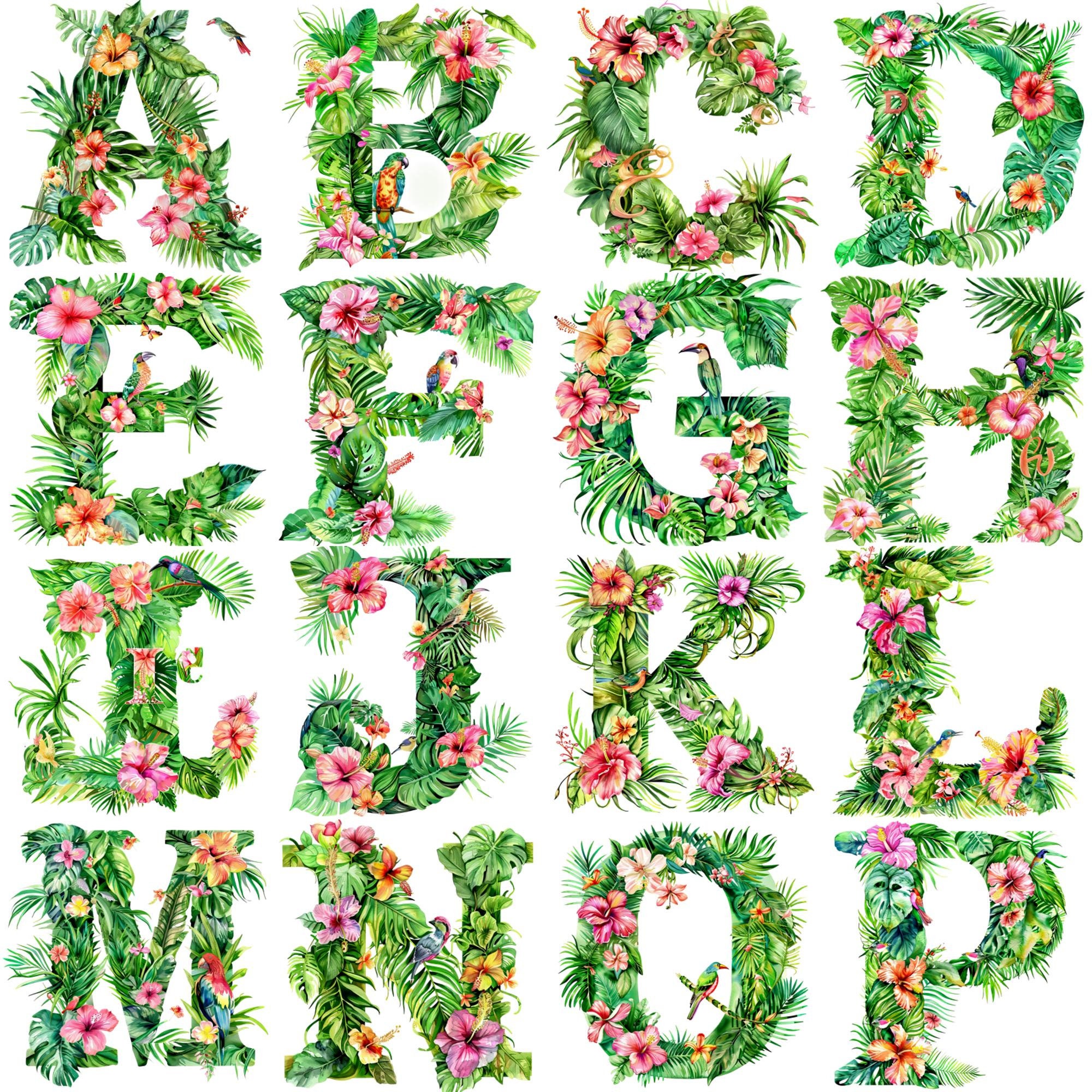 Watercolor Tropical Alphabet Clipart Pngs: 26 High-resolution 300 DPI ...
