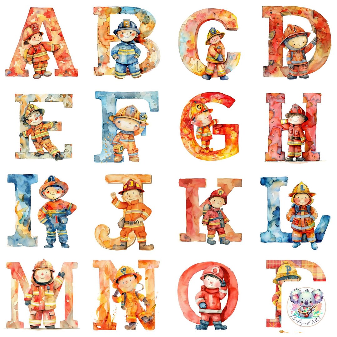 Watercolor Fireman Alphabet Clipart: 26 PNG Letters (300 DPI) - Etsy