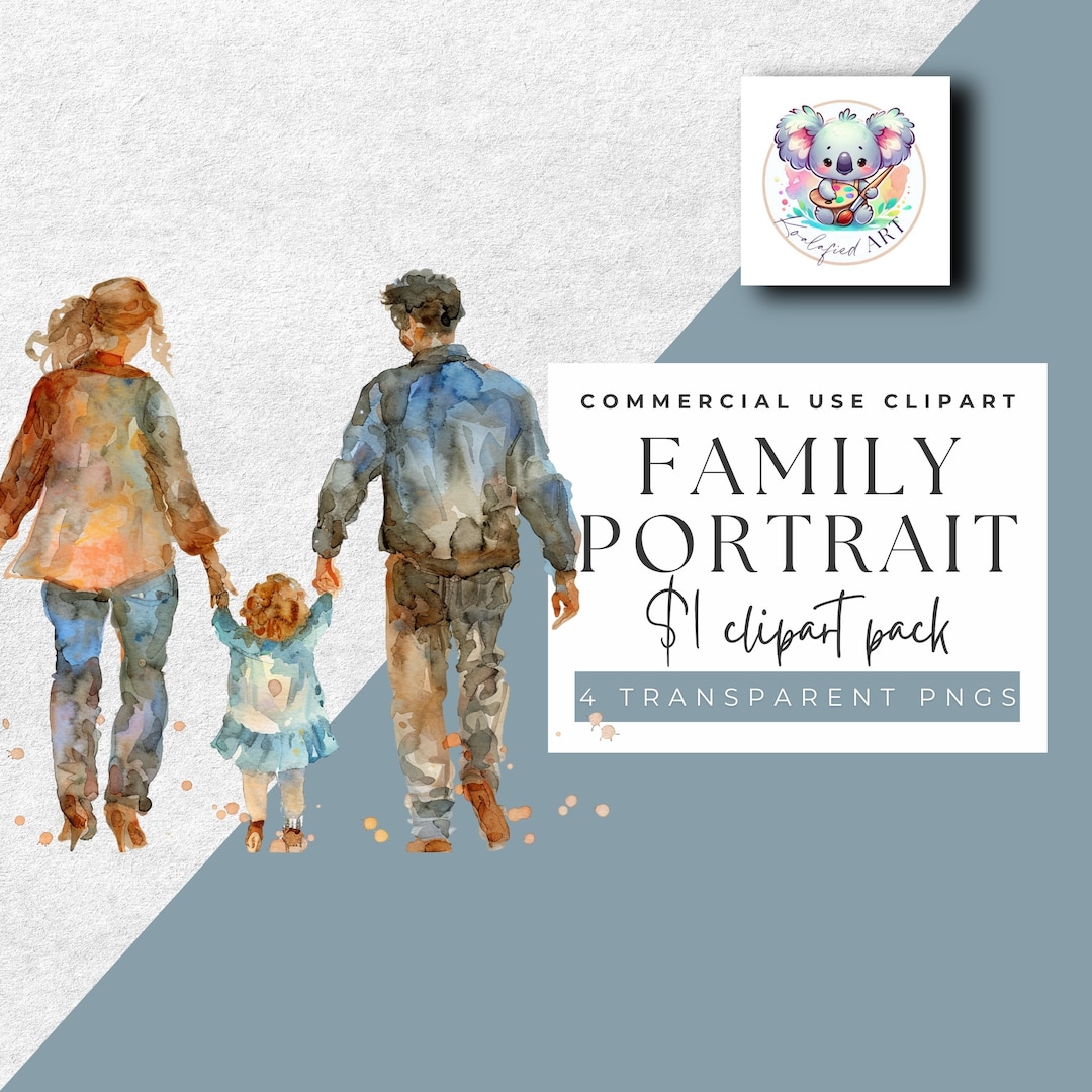 Vibrant Family Portrait Watercolor Clipart 4 Pngs for Scrapbooking ...