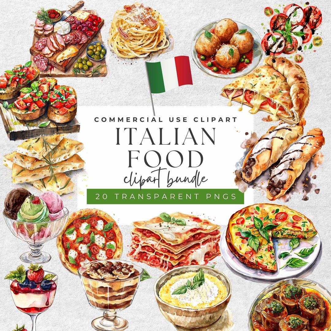 Watercolor Italian Food Clipart Bundle: Gourmet Pngs (20) - Etsy