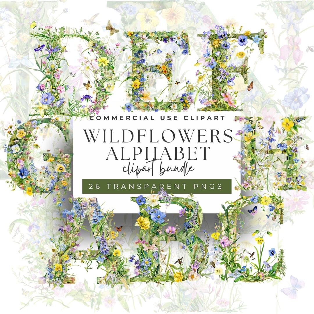 Botanical Letters - Watercolor Wildflowers Alphabet Clipart Collection ...