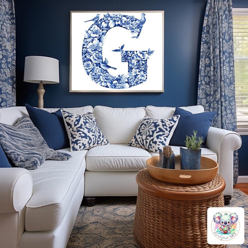 Blue Chinoiserie Floral Alphabet Clipart (PNG) - Etsy