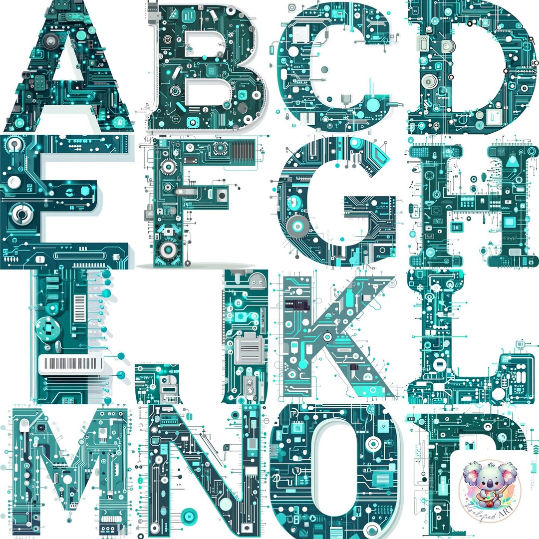 Tech and Coding Alphabet Clipart - 26 A-Z Letters With Circuit Board ...