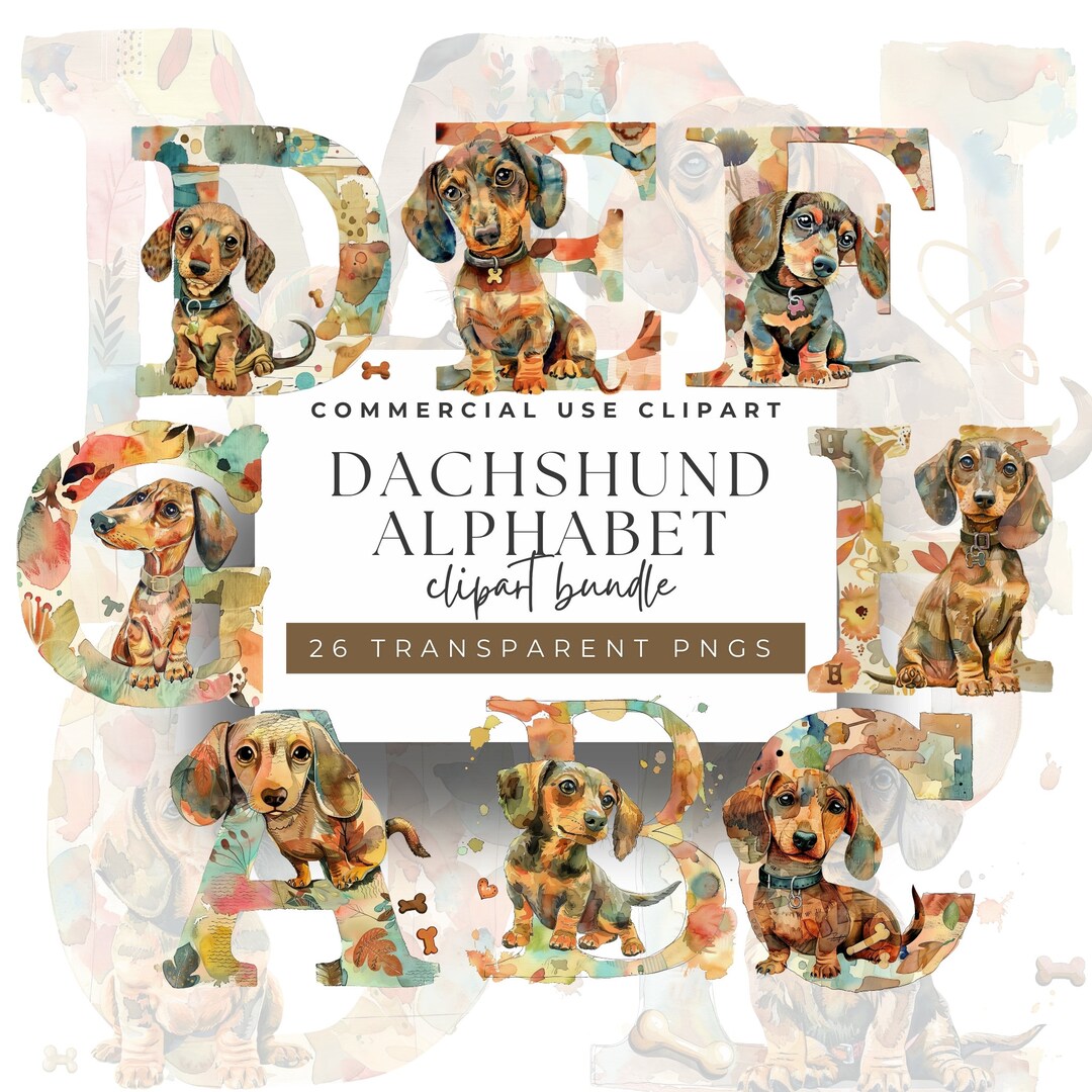 Watercolor Dachshund Puppy Letter Alphabet Clipart 26 High-resolution ...